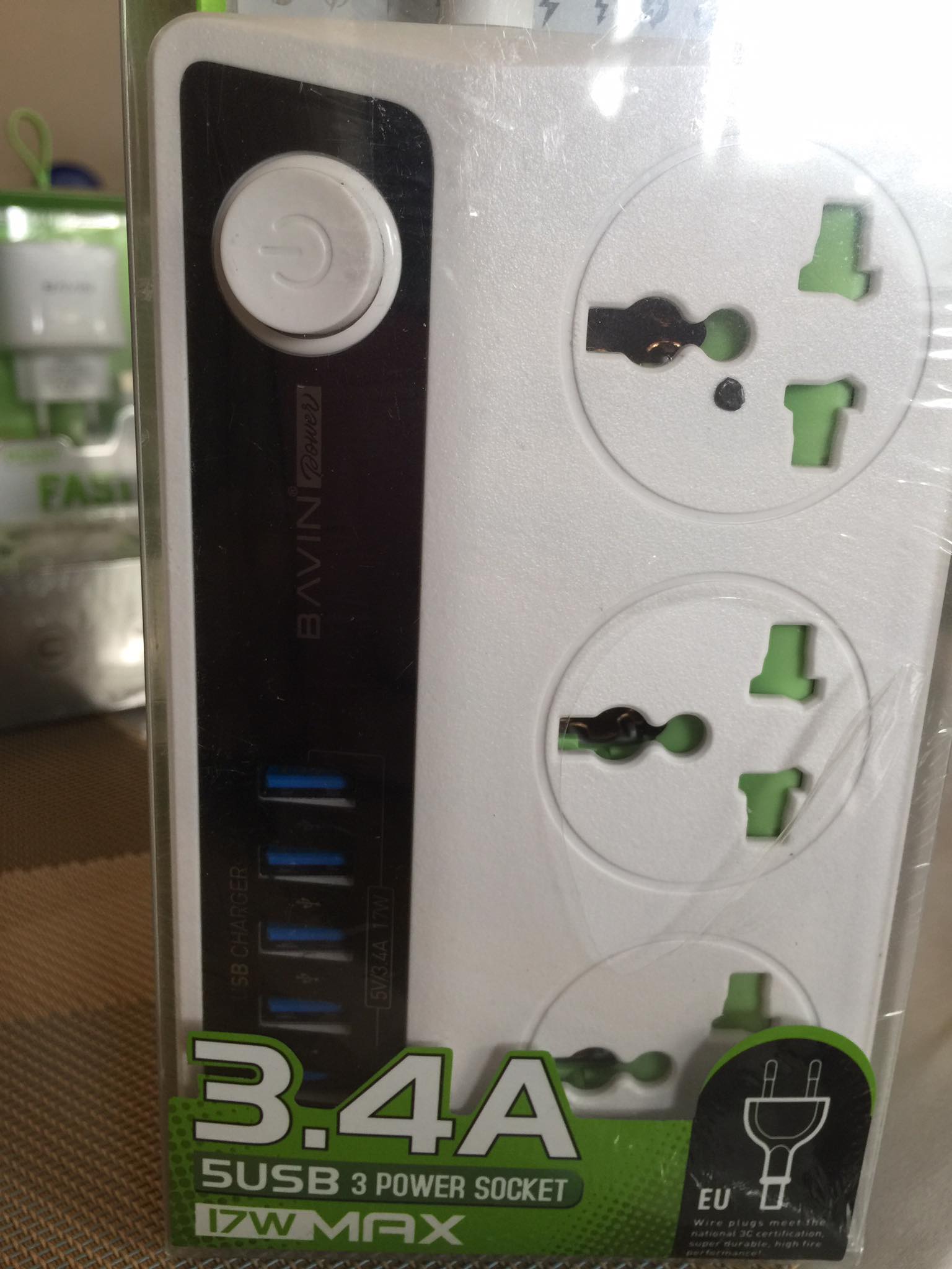 BAVIN PC 512 5USB 3.4A Max 17W & 3 Power Socket 2500W EU Pin