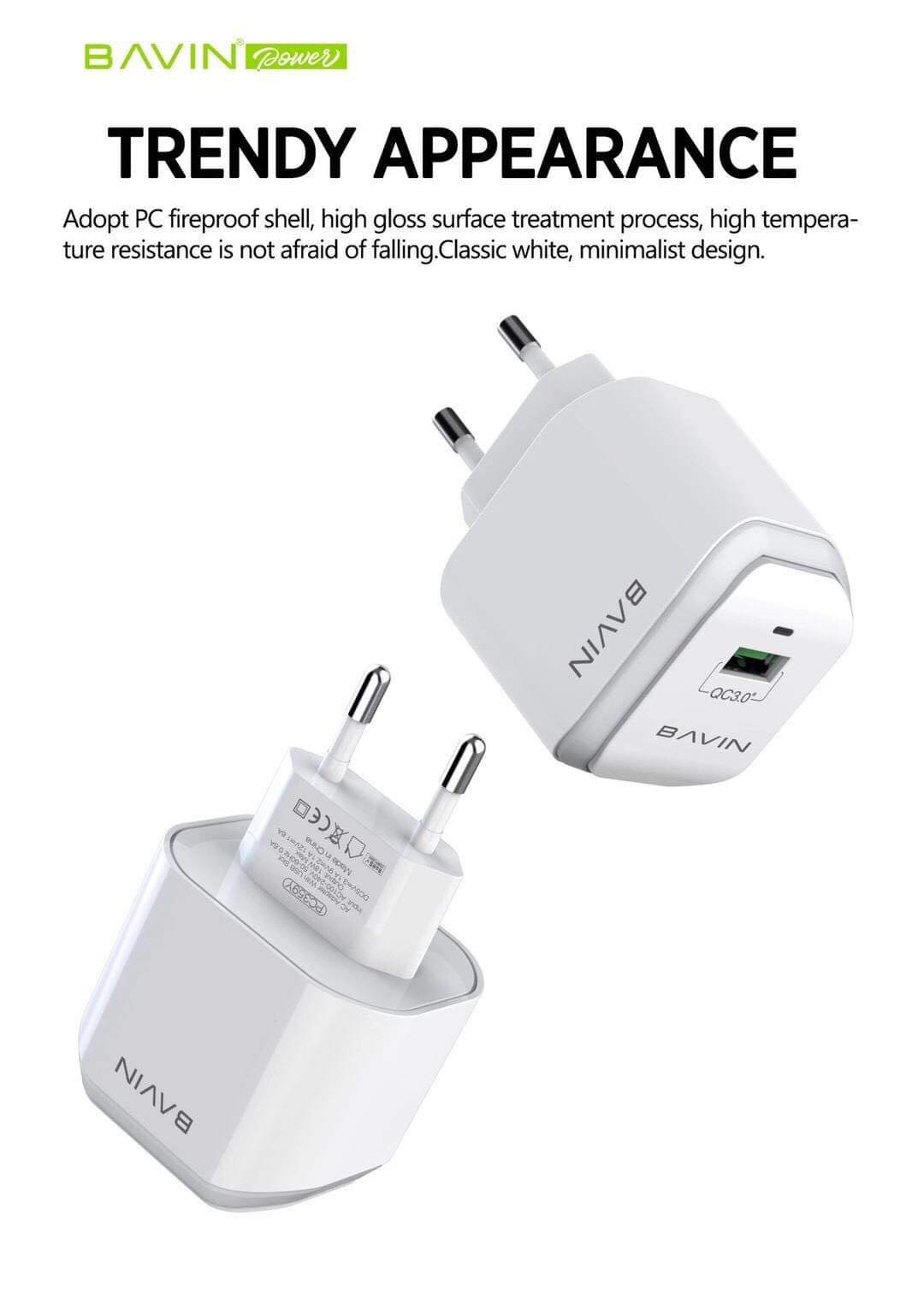 BAVIN PC 359Y QC3.0 Fast Charger 18W 3.1A with Micro Cable 1m
