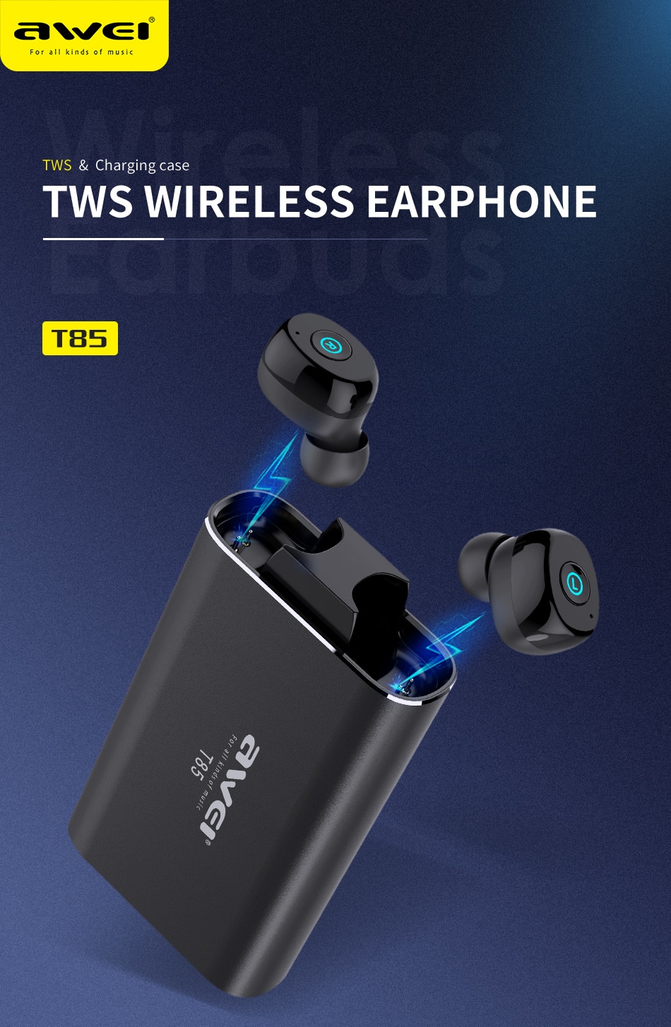 AWEI T85 True Wireless Earbuds with Charging Case
